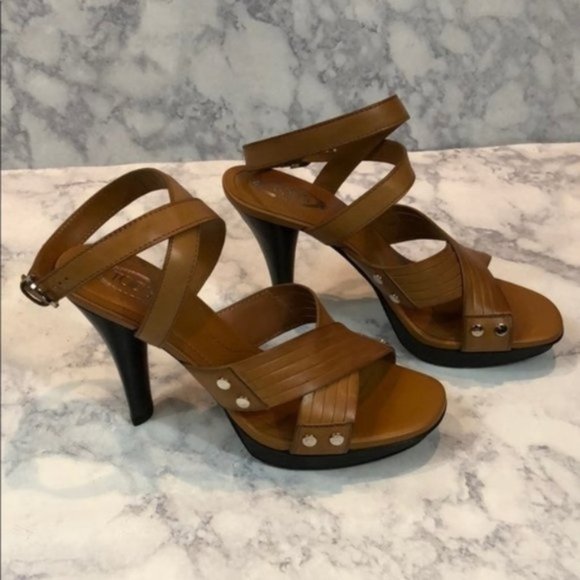 Tod's | Shoes | Tods Cognac Plateau Sasha Crossover Sandals | Poshmark